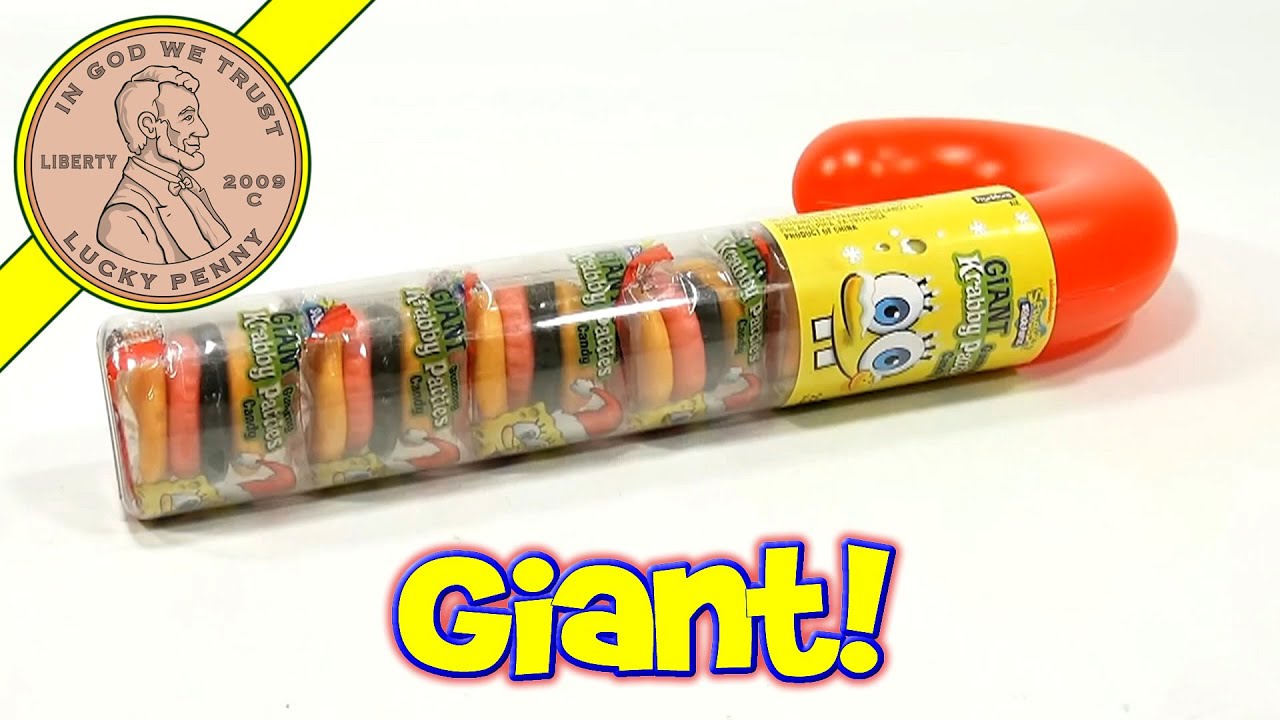 SpongeBob Candy Cane Giant Crabby Patties - Christmas Candy Tasting ...