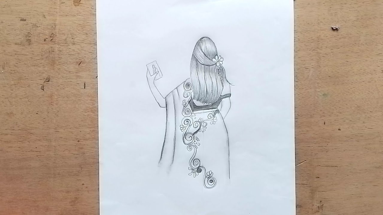 how to draw a girl with back side drawing and beautiful drawing and ...