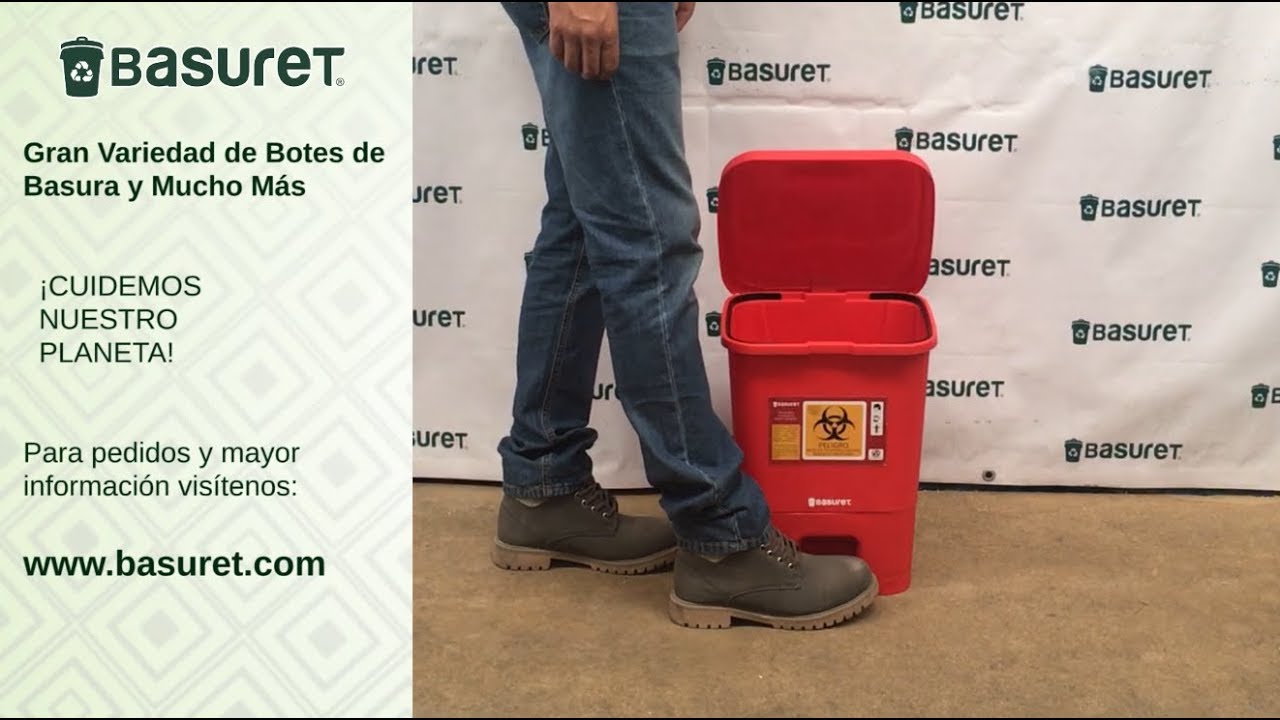 Basuret Botes de Basura Bote de Pedal 17 Litros Rojo RPBI - YouTube