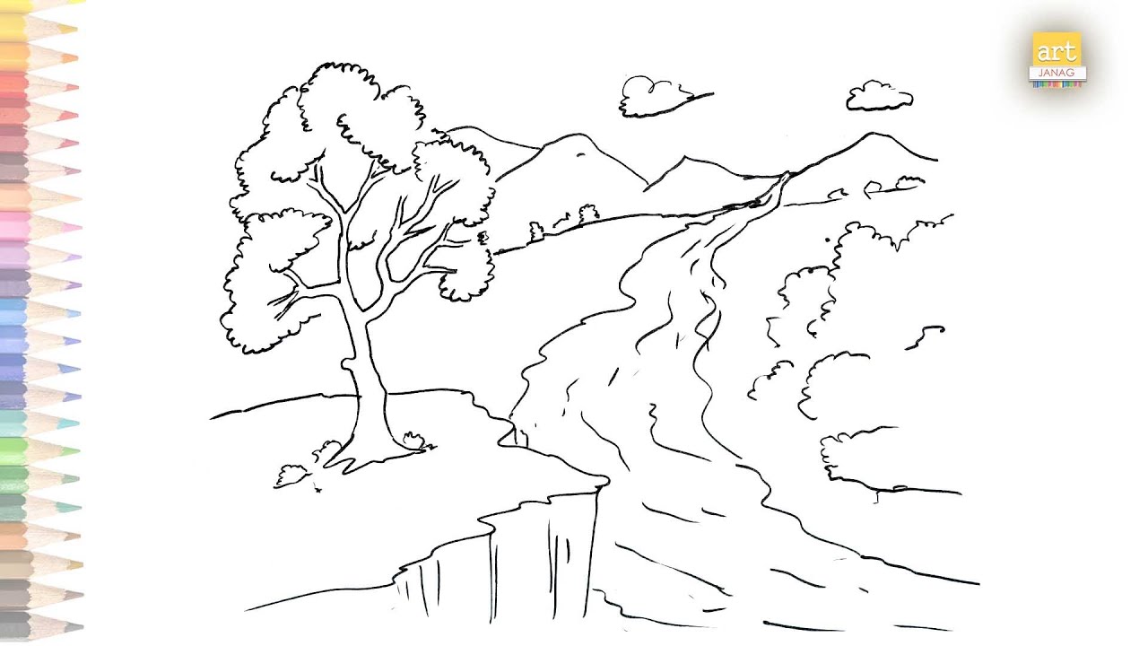 River scenery drawing easy | How to draw river drawing step by step ...