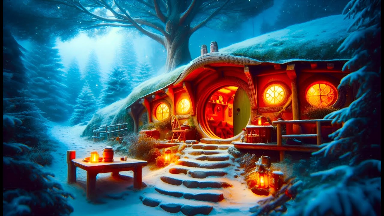 A Hobbit Hole In A Cozy Winter | Relaxing Ambiance And Music | Hobbiton ...