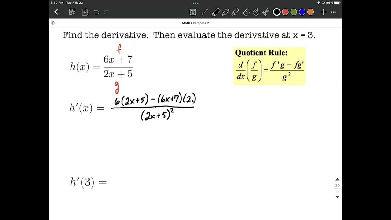 Differentiate rational function using the quotient rule where numerator ...