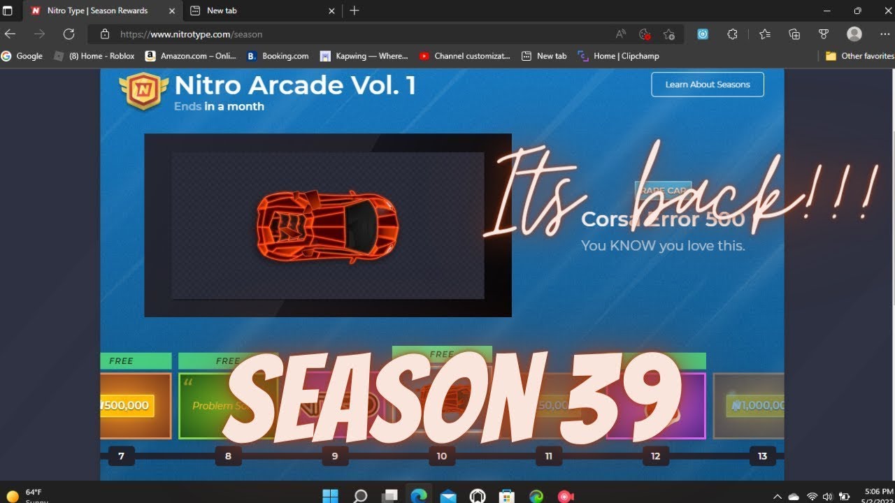 ERROR 500 IS BACK IN NT?!? Nitro Type Season 39 Nitro Arcade (REUPLOAD ...
