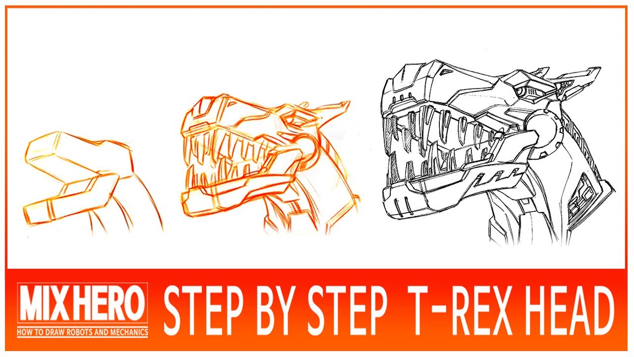 Step by step T-REX HEAD | Drawing Tutorial - YouTube