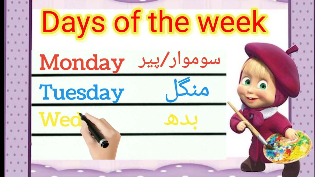 Day of the week name in English & Urdu/ ہفتےکےدنوں کے نامDays in a week ...