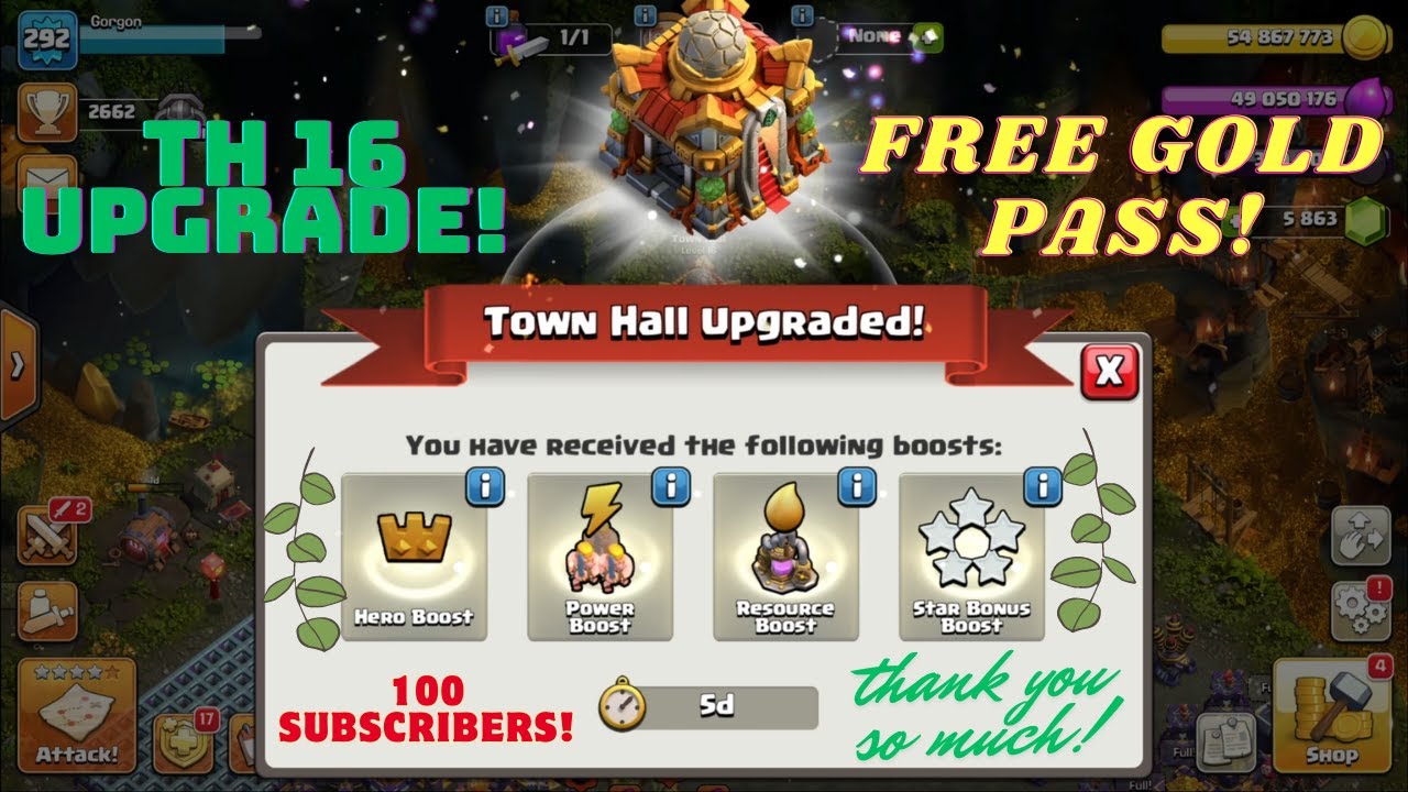 🎉 TH16 Upgrade Journey & 100 Subscriber Special: Gold Pass Giveaway ...