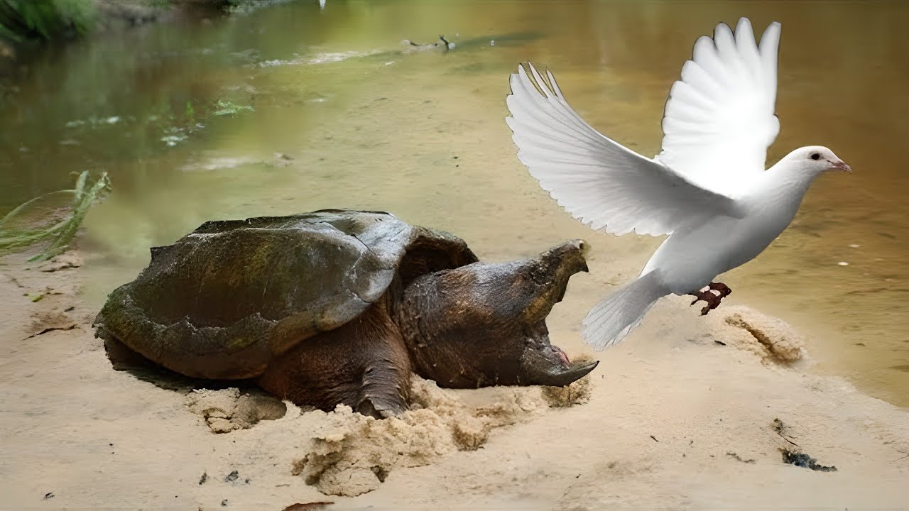 Snapping Turtle Vs Pigeon | Snapping Turtle Catches Pigeon Under The ...