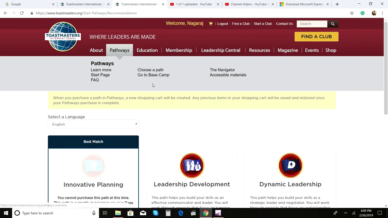 How to choose Pathways in your Toastmaster profile - YouTube