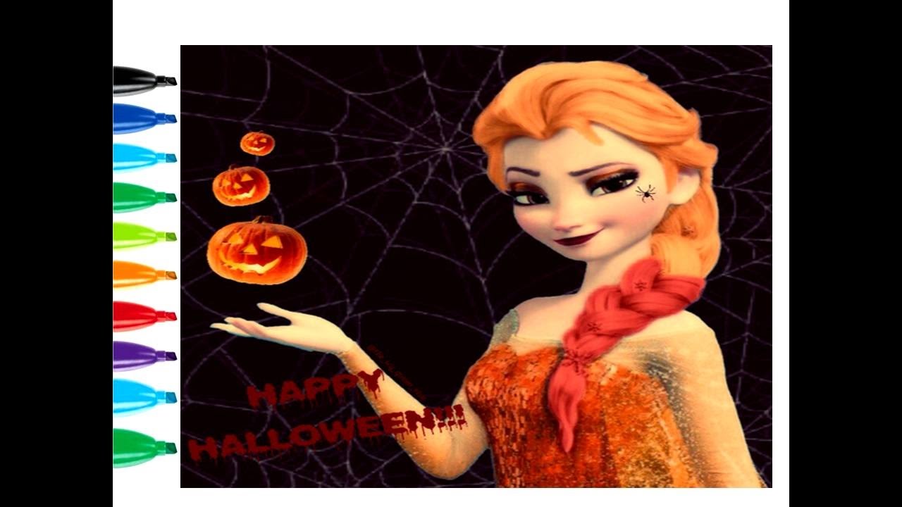 How to draw Elsa Halloween Kids Coloring Book Page - Kiddie Toys - YouTube