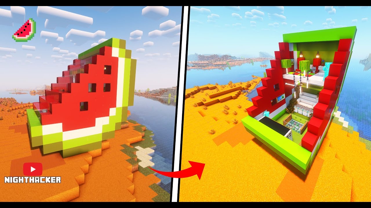 ⛏️ Minecraft Tutorial :🍉 Cute Watermelon Slice House 🏡 - YouTube