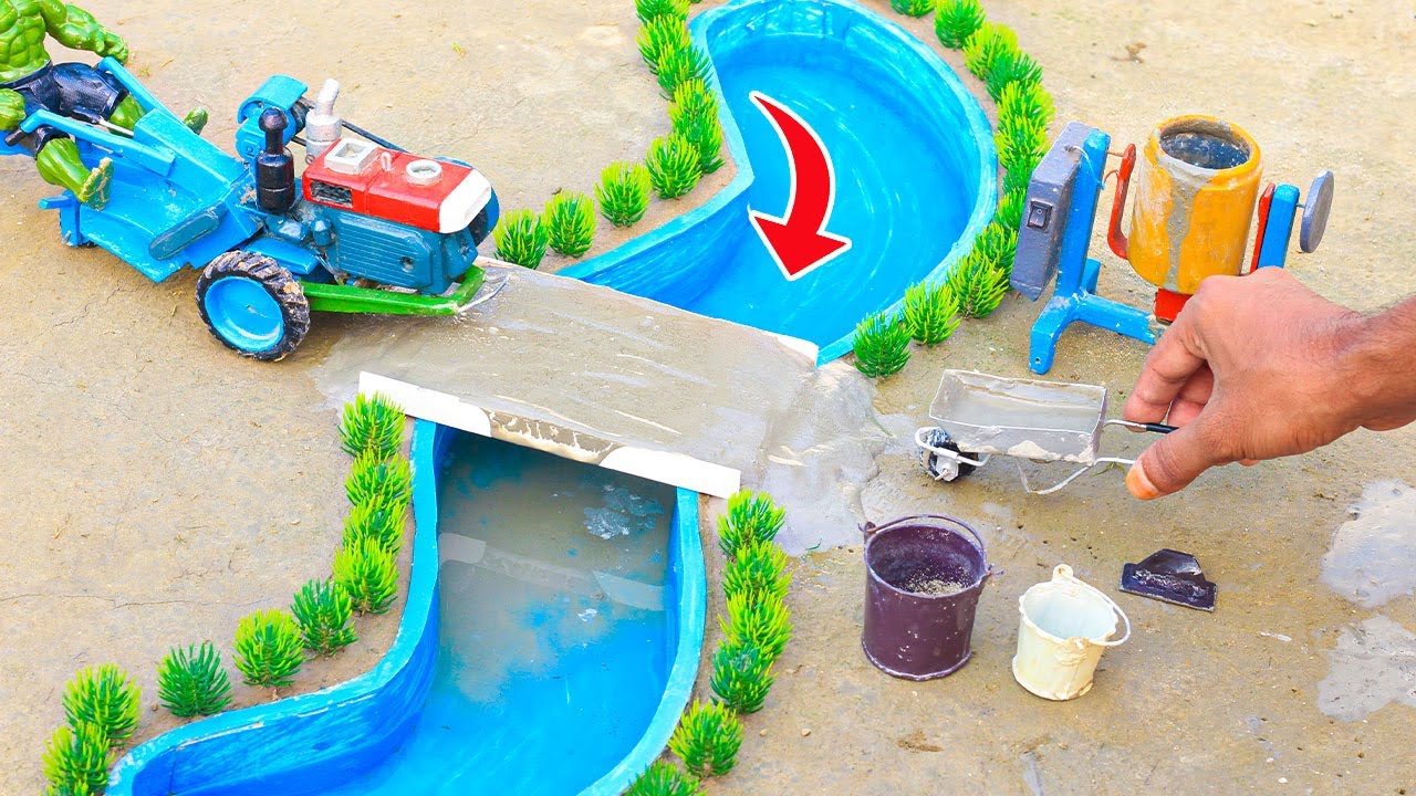 diy tractor making mini Concrete bridge | diy truck bricks house ...