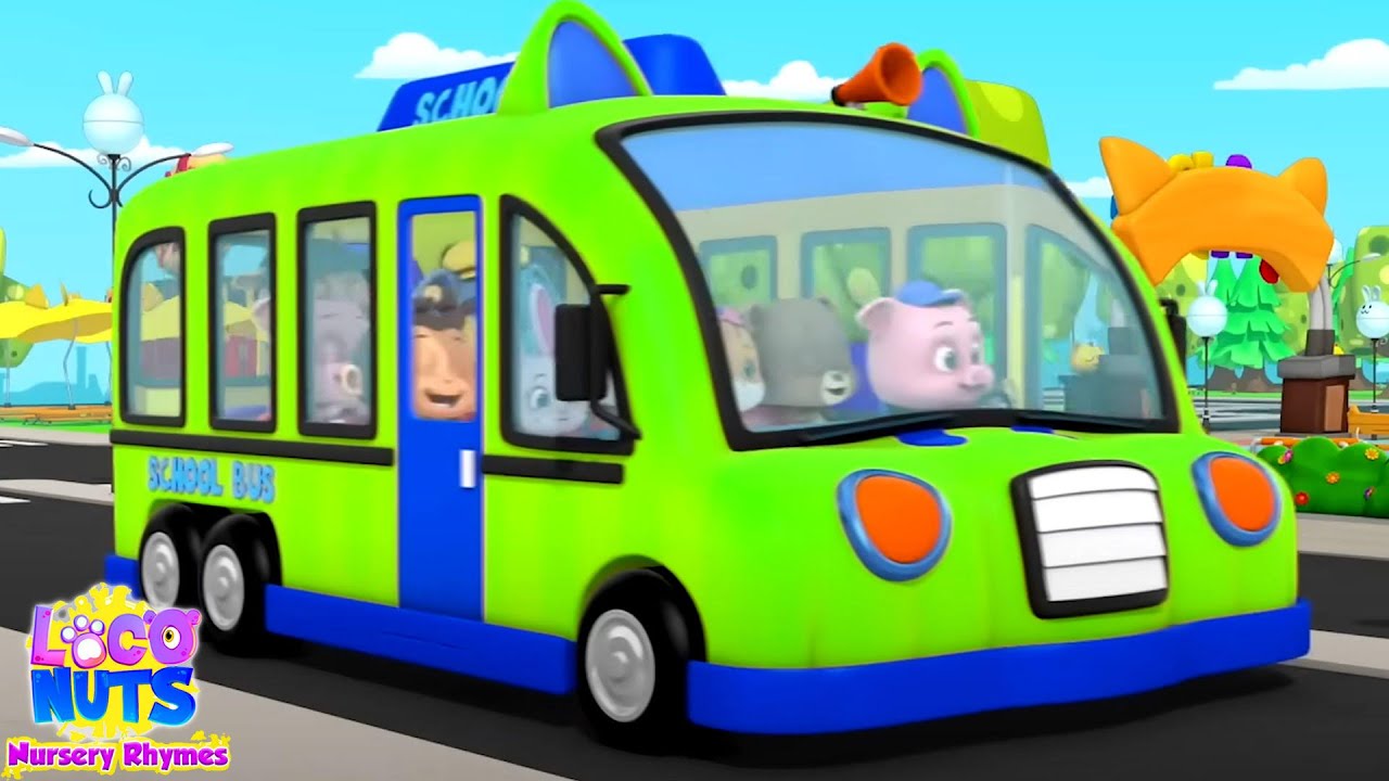 Wheels On The Bus, Green School Bus and Nursery Rhyme by Baby Toot Toot ...