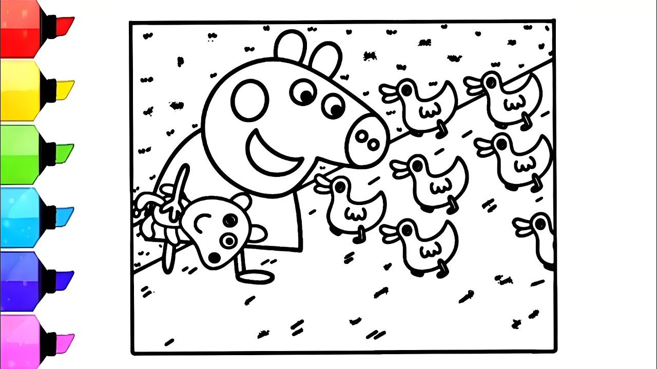 Peppa Pig with Ducks Drawing Easy Step by Step || Peppa Pig Drawing and ...