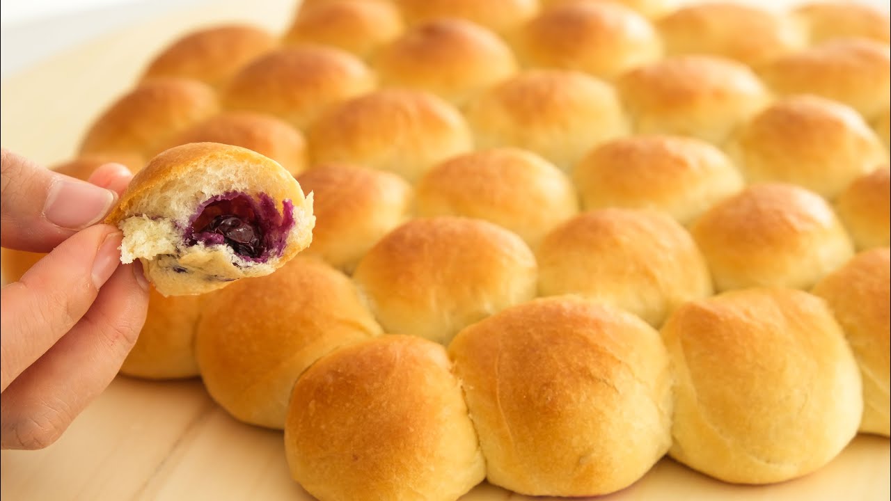 🫐🫐 NO KNEAD Recipe｜Super Soft Bubble Buns with Whole Blueberries #011 ...