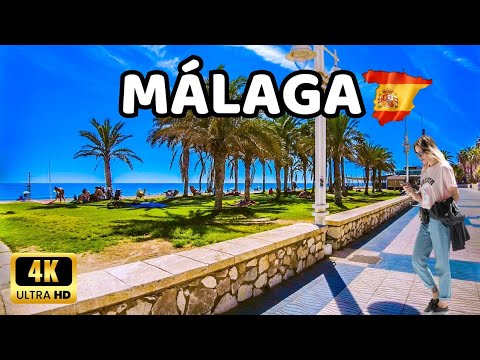 🇪🇦[4K] MALAGA City Spain Beach Promenade Walk | Beautiful Day October ...