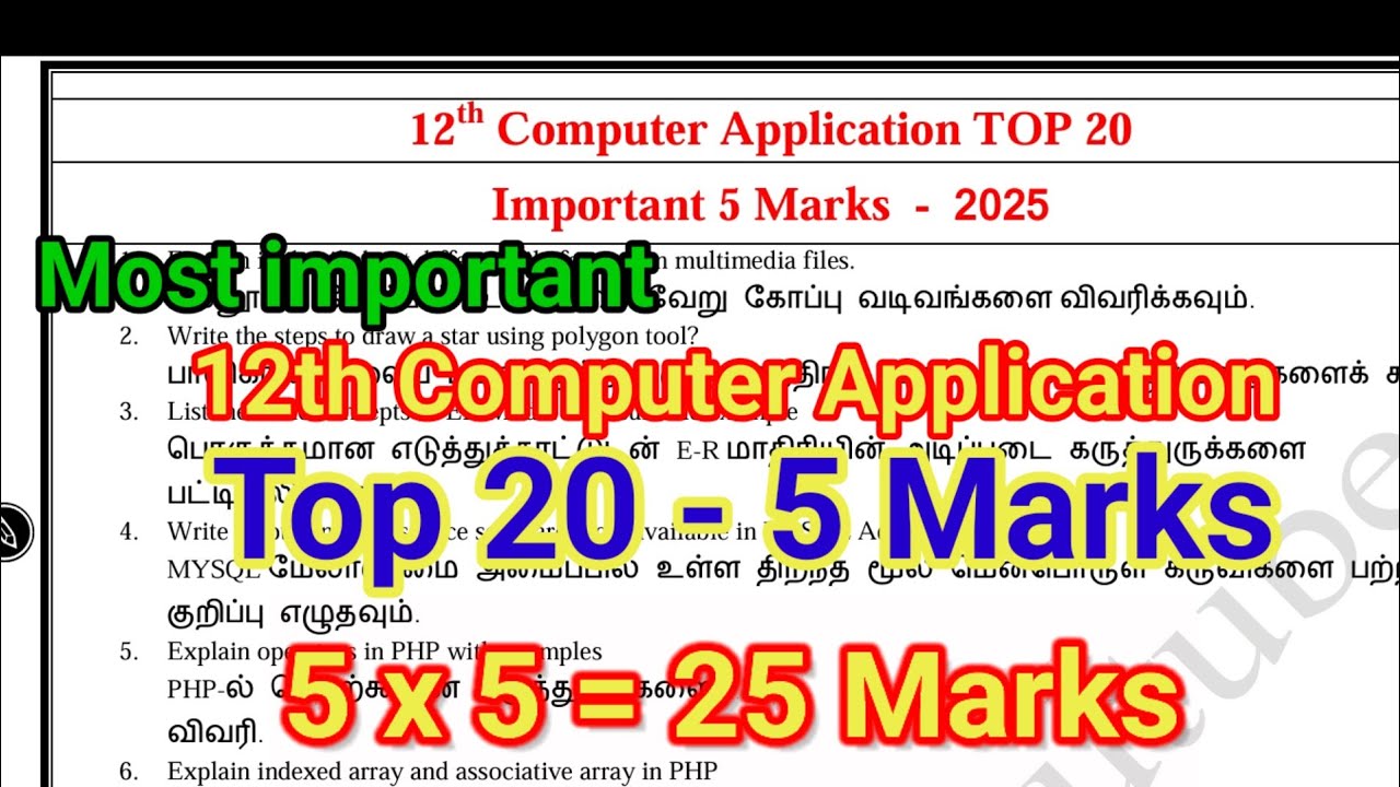 12th Computer Application Public Important Question 2025 | Top 20 - 5 ...