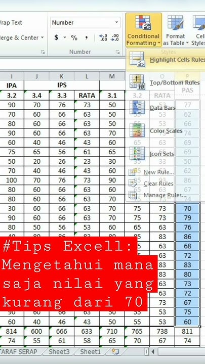 begini cara mudah mengetahui nilai dibawah KKM=70 #tips_excell #exceltutorial #excel #mudah ...
