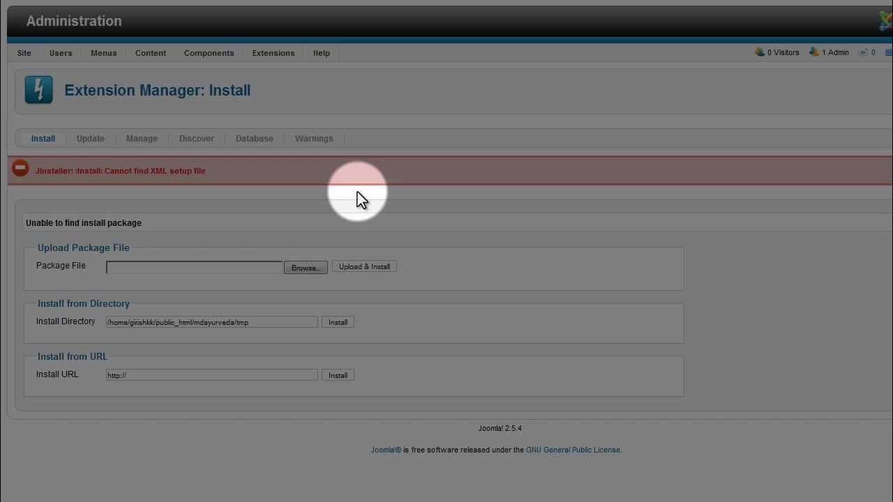 Joomla 2.5.4 Tutorials: Install: Cannot find XML setup file - YouTube