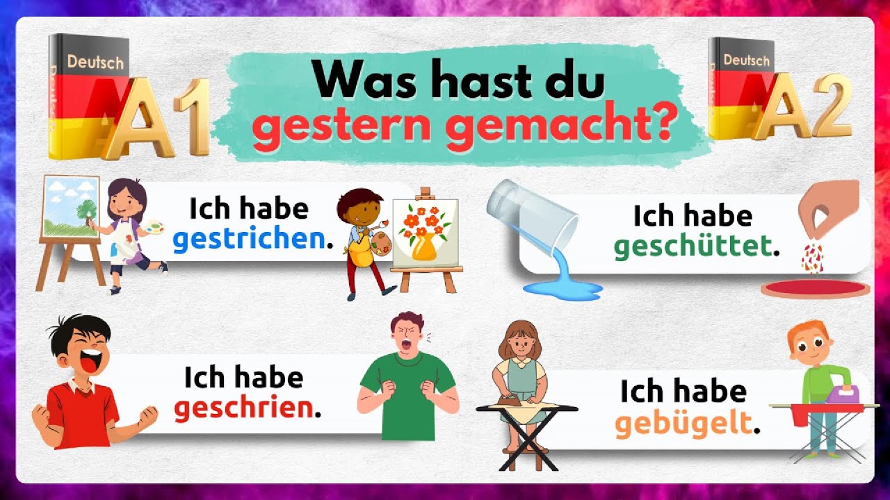 Was hast du gestern gemacht? |Aktionsverben im Perfekt mit Sätzen | 2 # ...