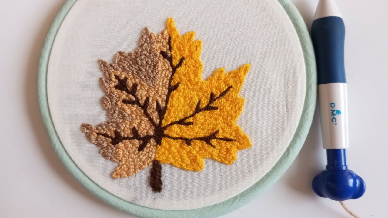Punch Needle Time Lapse // Free Fall Maple Leaf Pattern - YouTube