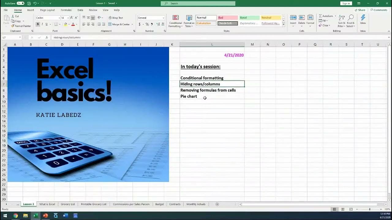 Excel Basics-conditional formatting, hiding rows, removing formulas, pie charts - YouTube