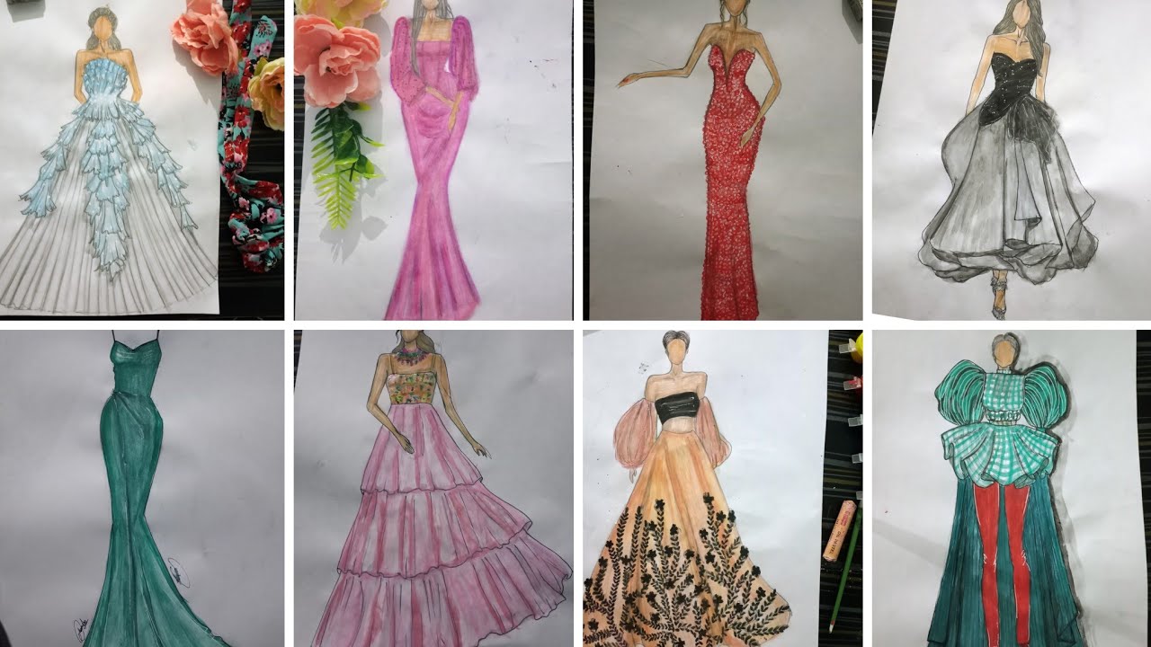 how to draw a dress | beautiful dress designs |fashion illustration ...
