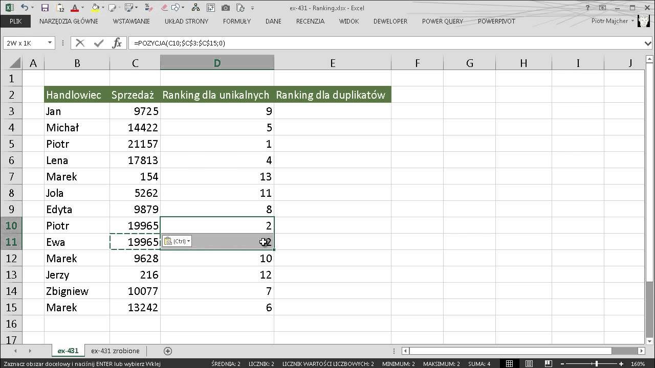excel-431 - Ranking przy pomocy formuł - YouTube