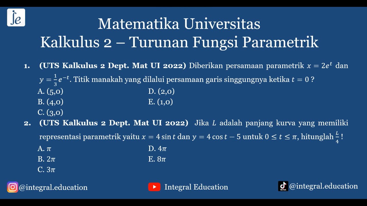 Turunan Fungsi Parametrik - Latihan Soal Kalkulus 2 (Matematika ...