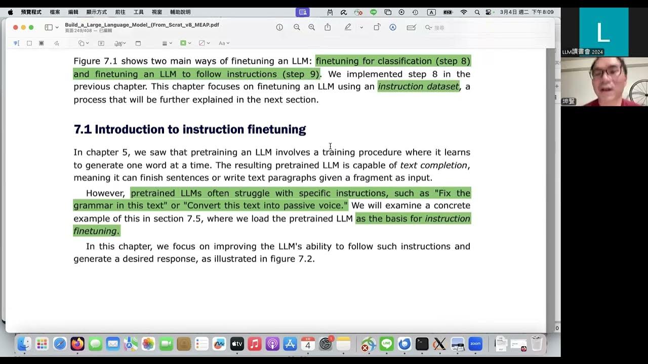 [ LLM book ] Chapter 7: Finetuning to Follow Instructions - YouTube