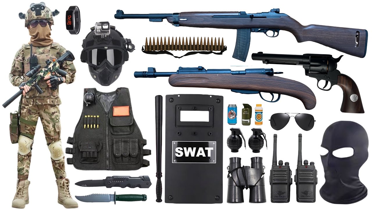 Special police weapon toy gun set unboxing, M2 carbine automatic rifle ...