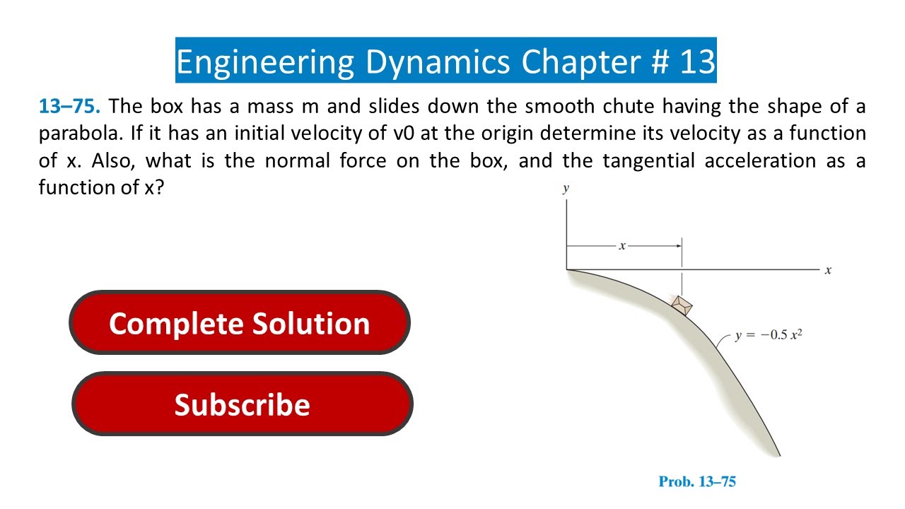 13–75. The box has a mass m and slides down the smooth chute having the ...