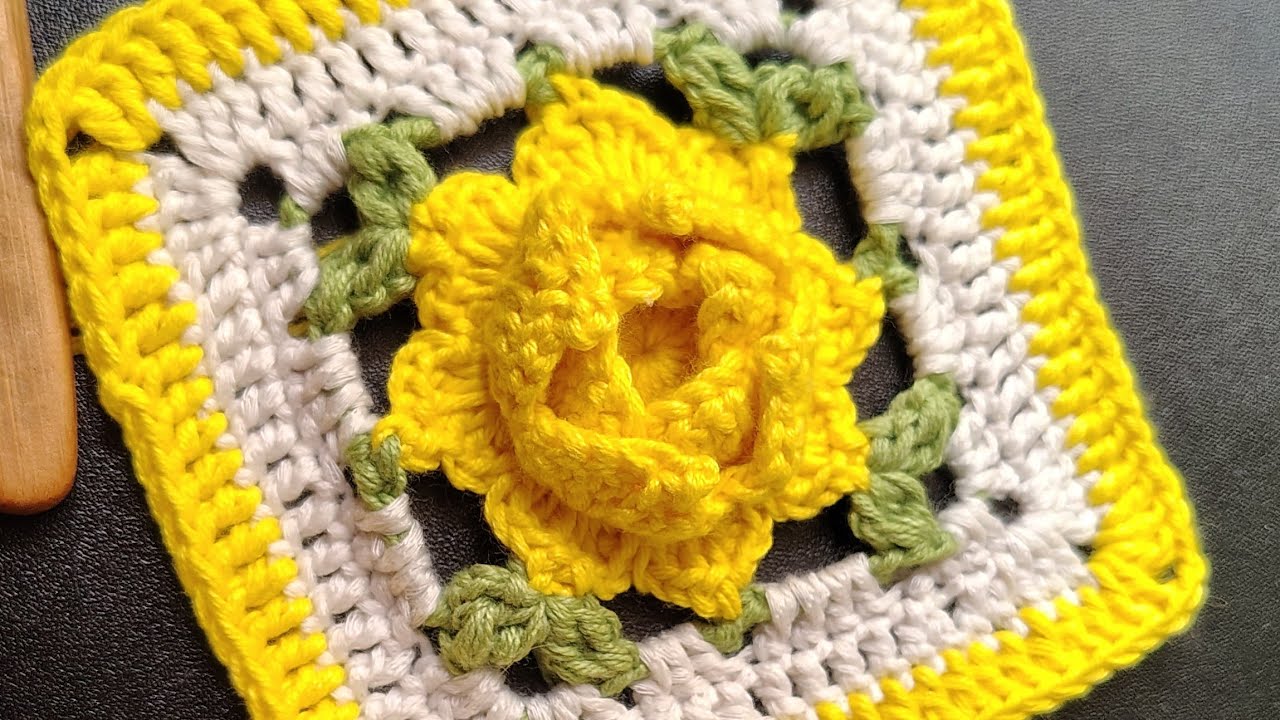granny square tutorial / crochet rose square pattern - YouTube