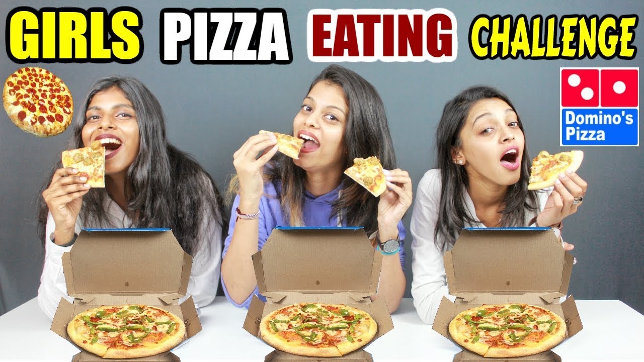GIRLS PIZZA EATING CHALLENGE | 3 X DOMINOS PIZZA EATING CHALLENGE ...