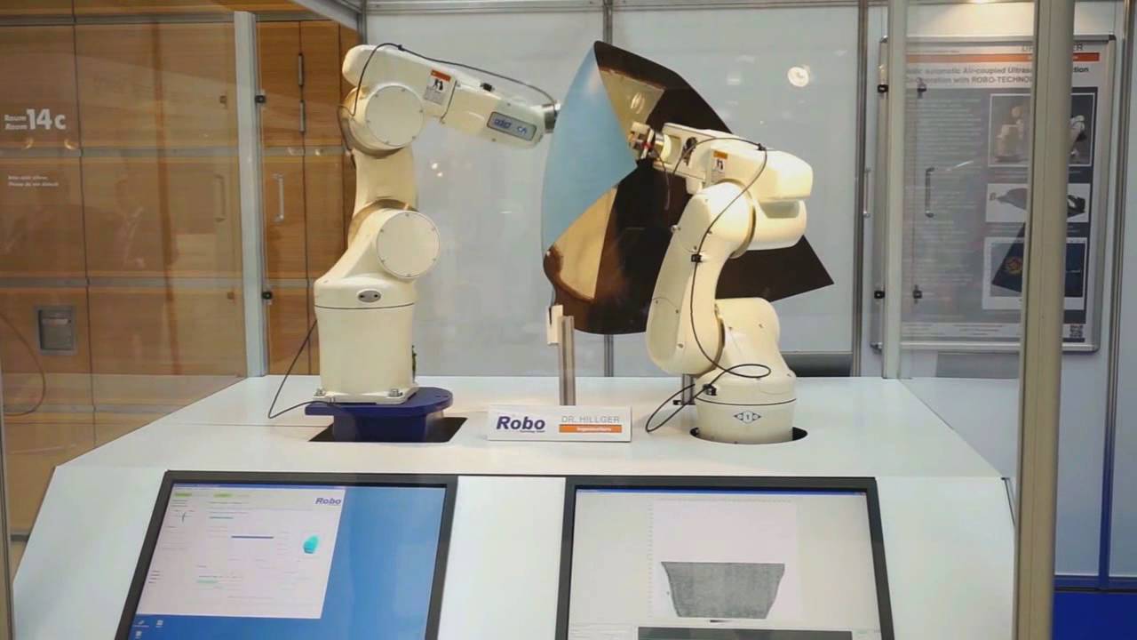 Luftultraschall 2 Roboter / Air coupled ultrasonic testing 2 robots ...