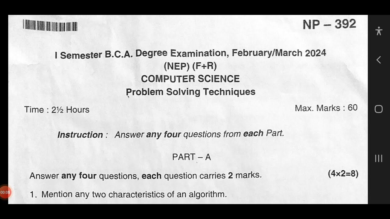 1st sem BCA BU PST QUESTION PAPER FEB-MARCH 2024 - YouTube
