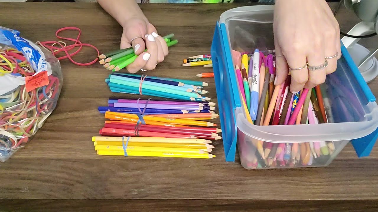 ASMR Colored Pencil Sorting | Shuffling | Organizing for Sleep 😴 - YouTube