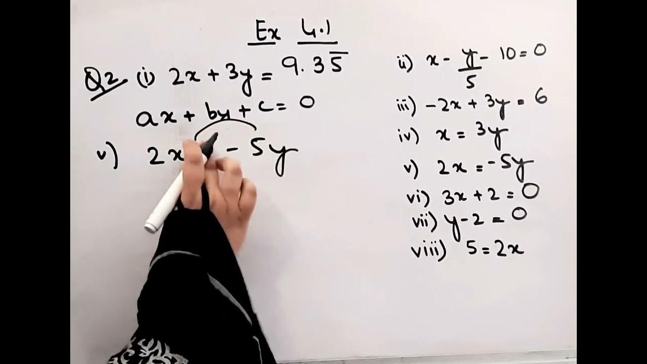 Express following linear equations in the form ax + by + c = 0, indicate values of a,b & C in ...