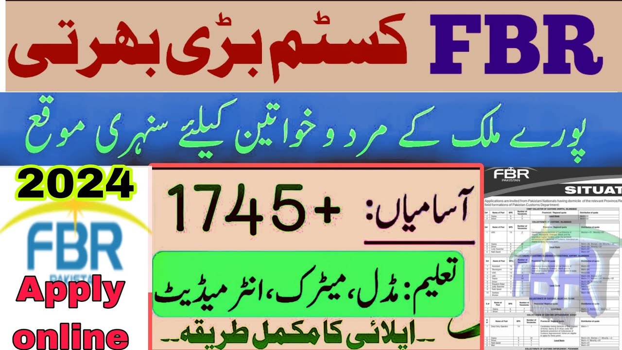 FBR Latest New jobs 2024| Custom Jobs| New Jobs 2024 in Pakistan - YouTube