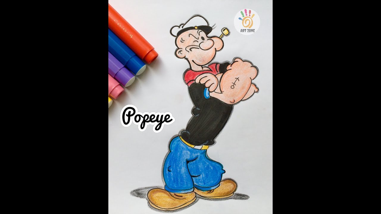 How To Draw POPEYE THE SAILOR MAN Drawing Tutorial\تعلم رسم باباي ...