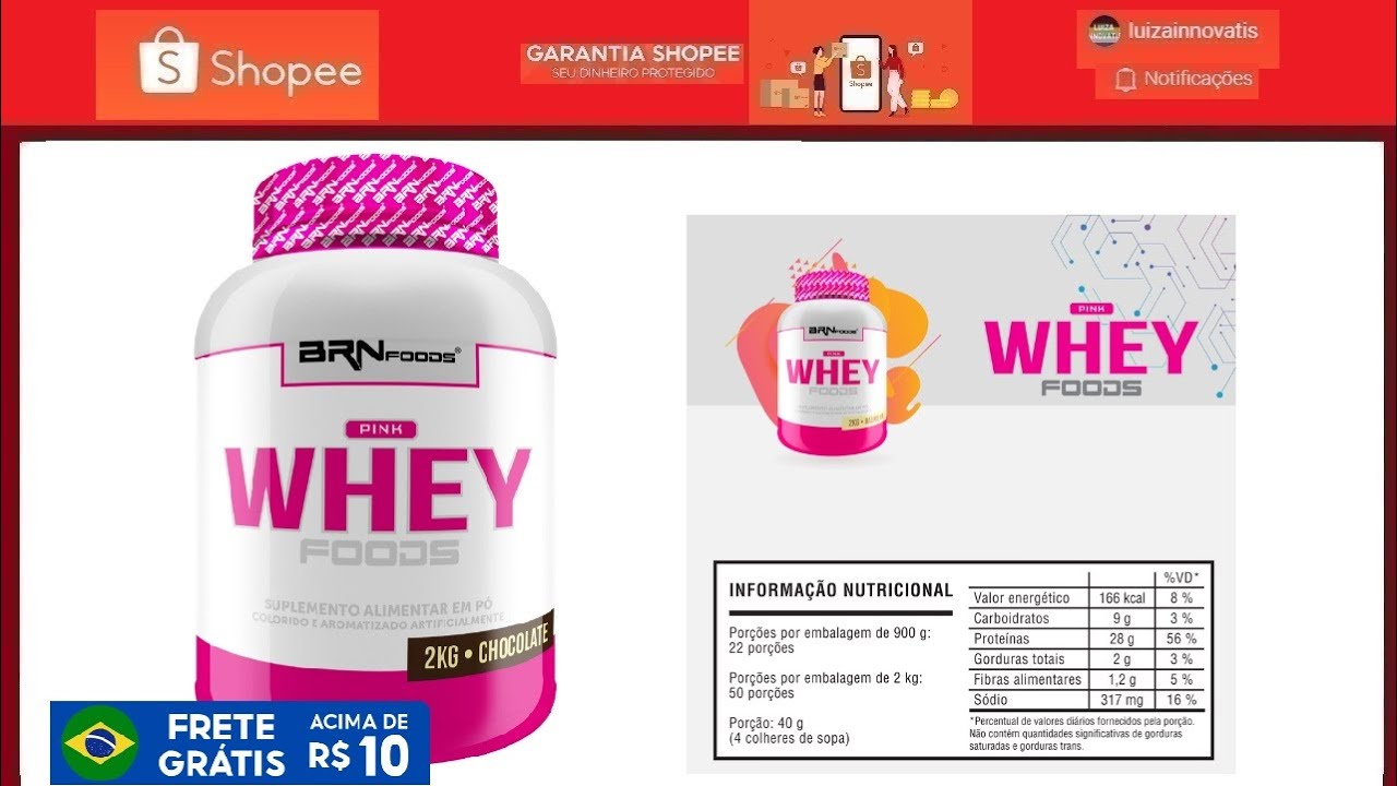 PINK WHEY PROTEIN com Colágeno 2kg - BRN FOODS - Shopee - YouTube