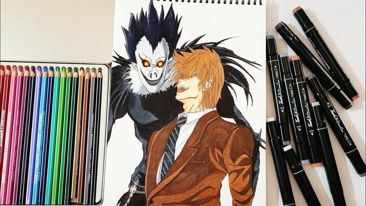 How to draw Light Yagami and Ryuk..💀☠️..from Death Note.....🗒☠️ ...