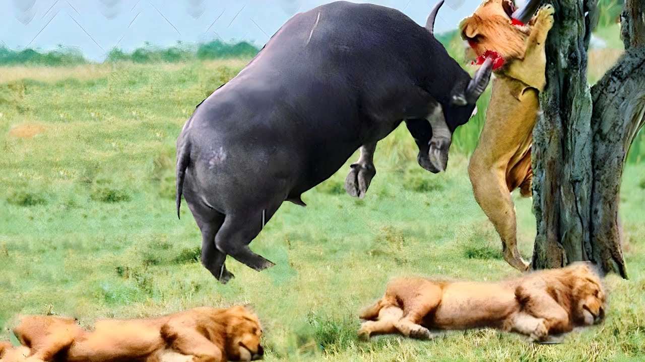 Angry Buffalo Crush The Lion With Their Horns! - YouTube