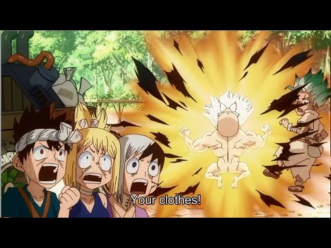 Dr Stone Season 3 Episode 2 Kaseki pierce his shirt when get shock - YouTube