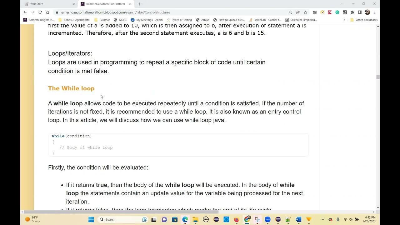 CoreJava ControlStructures Loops While Loop Part1 May 23 2023 - YouTube