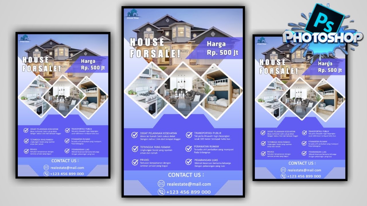 CARA MEMBUAT DESAIN BROSUR PROMO PERUMAHAN PADA PHOTOSHOP - YouTube