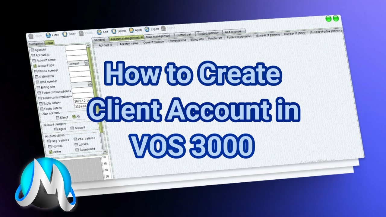 Step 1: How to Create Client Account in Vos 3000 - YouTube