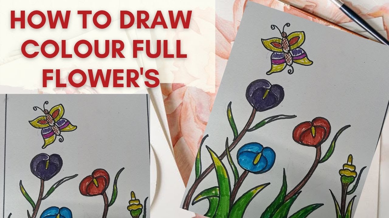 How to draw colour full flower's easy - YouTube