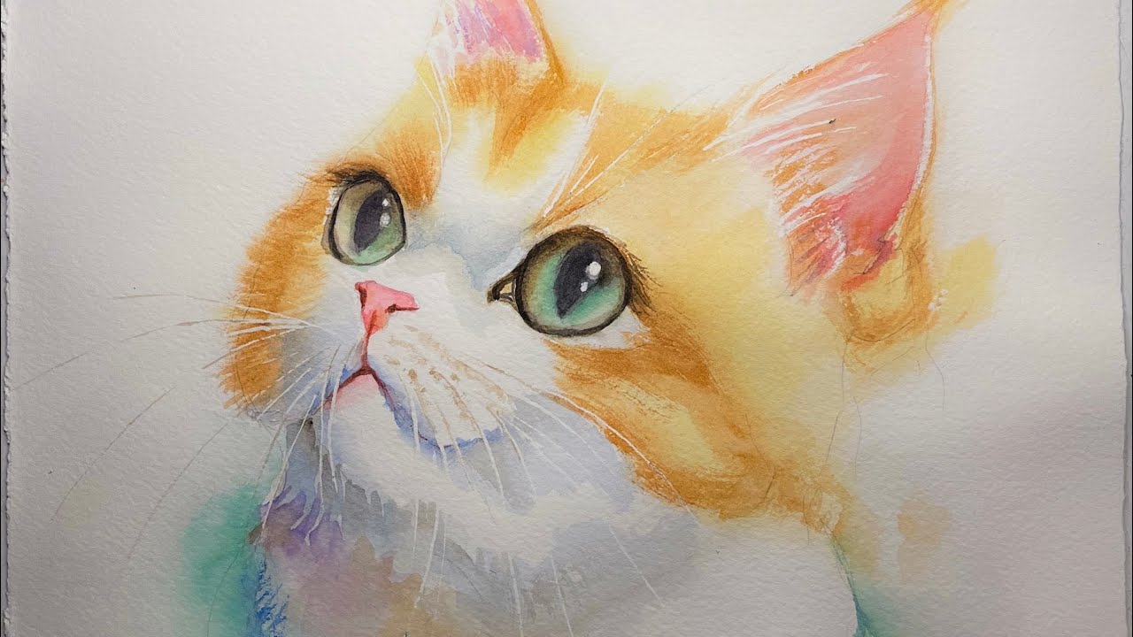 Watercolor Cat Painting Tutorial with Minimum Colors - YouTube