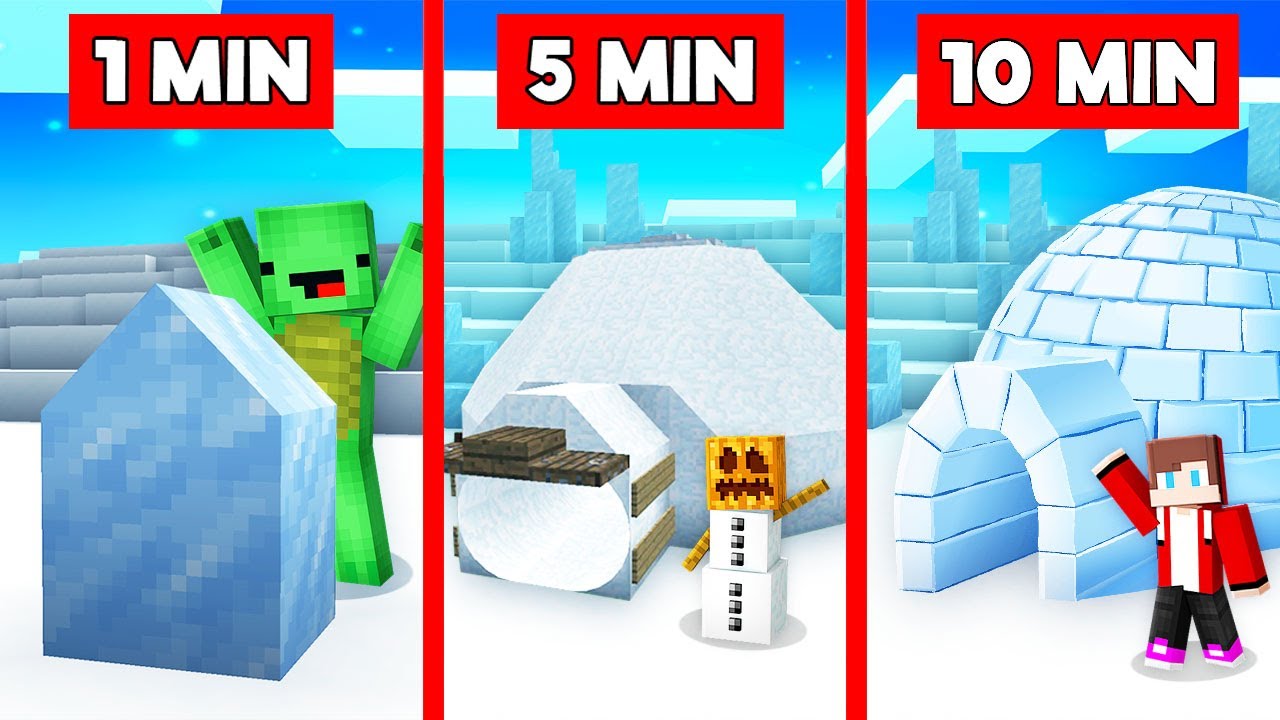IGLOO HOUSE BUILD BATTLE In Minecraft - NOOB VS PRO - Maizen Mizen ...