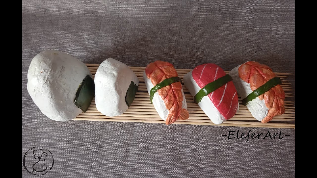 Paper mache sushi (nigiri and onigiri) , Papírmasé szusi - YouTube